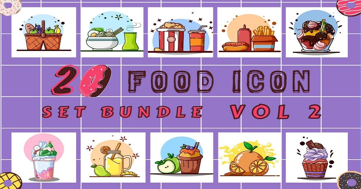 Food Icon Illustration Set Bundle Vol 2 Bundle · Creative Fabrica