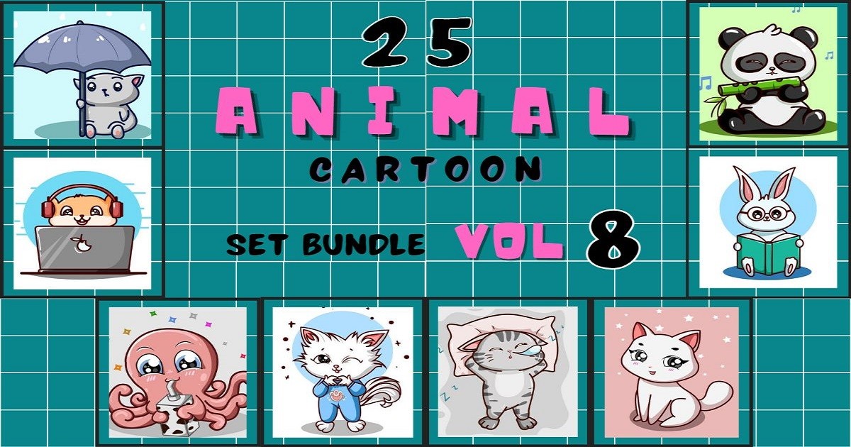 Animal Cartoon Illustration Bundle Vol 8 Bundle · Creative Fabrica