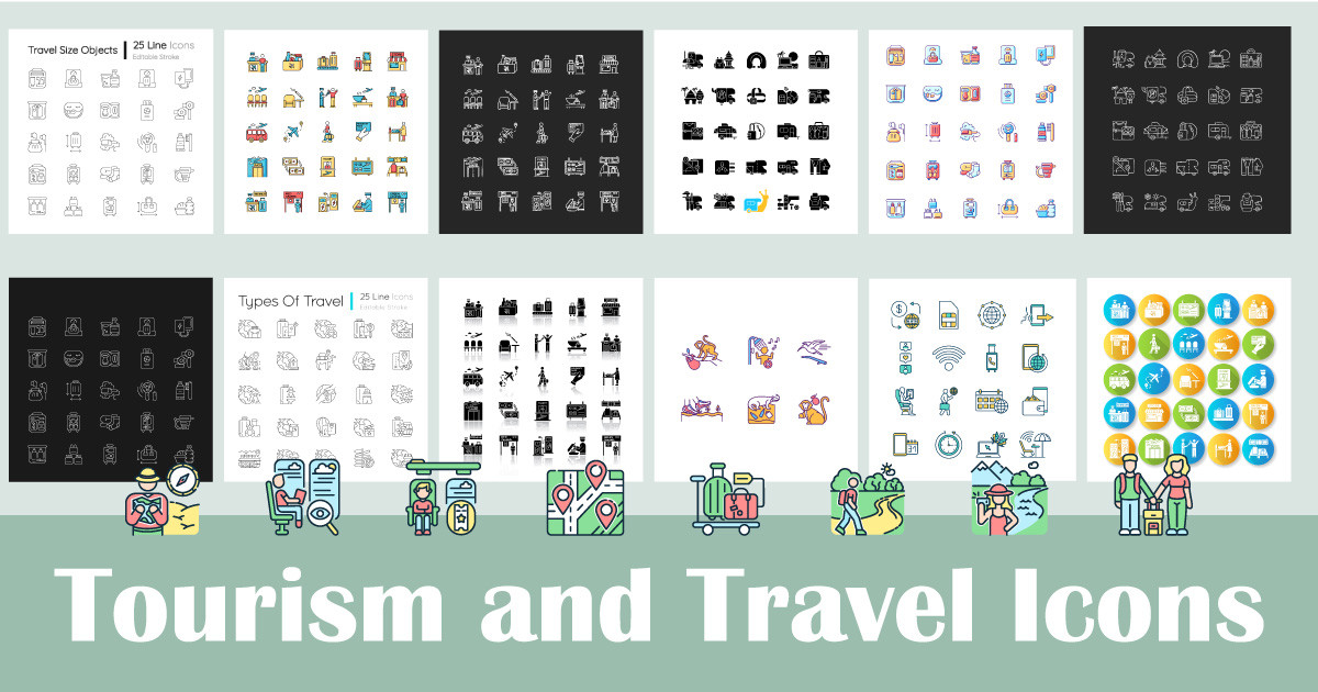 Tourism and Travel Icons Bundle Bundle · Creative Fabrica