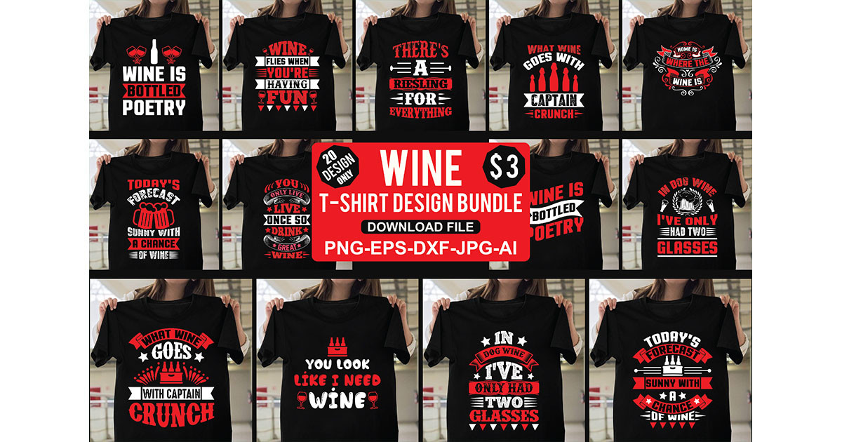 Wine T-Shirt Design Bundle Bundle · Creative Fabrica