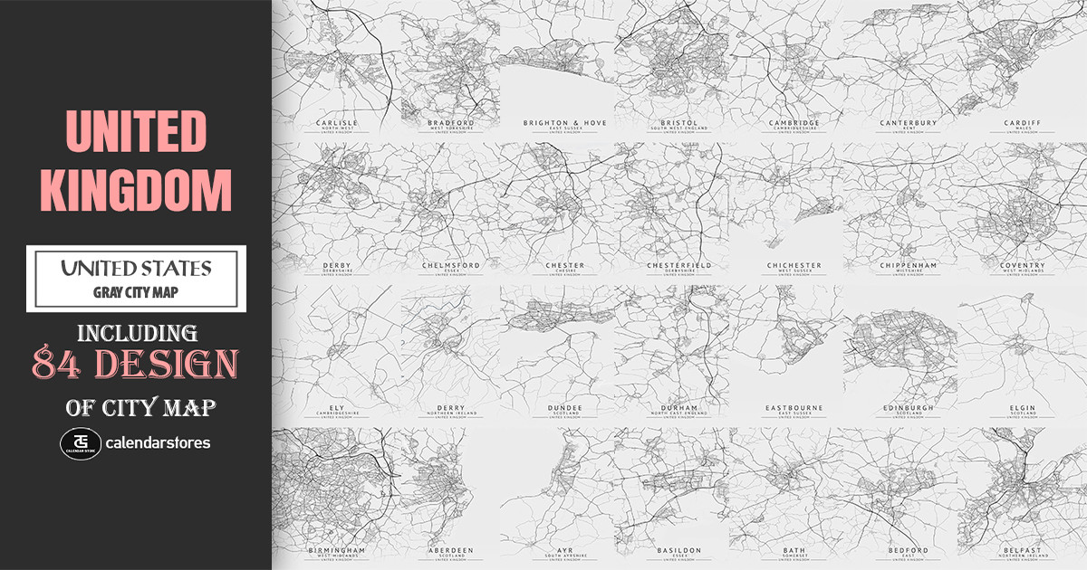 United Kingdom Gray City Map Bundle Bundle · Creative Fabrica