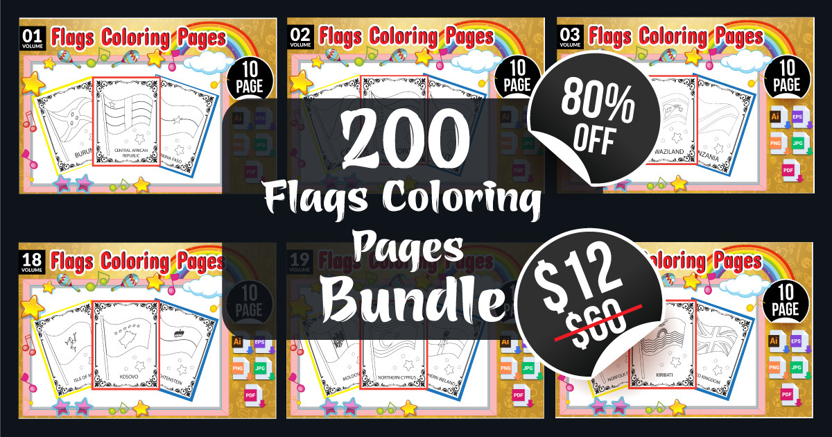 Flags Coloring Pages Bundle Bundle · Creative Fabrica