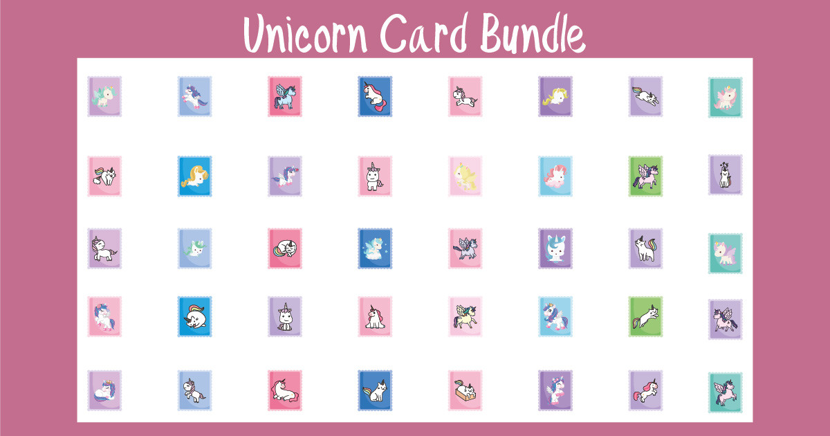 Unicorn Card Bundle Bundle · Creative Fabrica