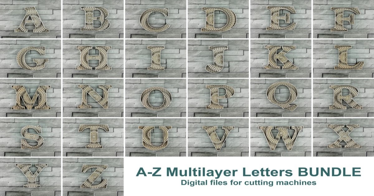 A-Z Layered Letters Bundle Bundle · Creative Fabrica