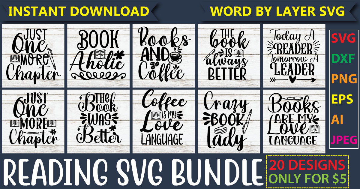 Reading SVG Bundle Vol.2 Bundle · Creative Fabrica