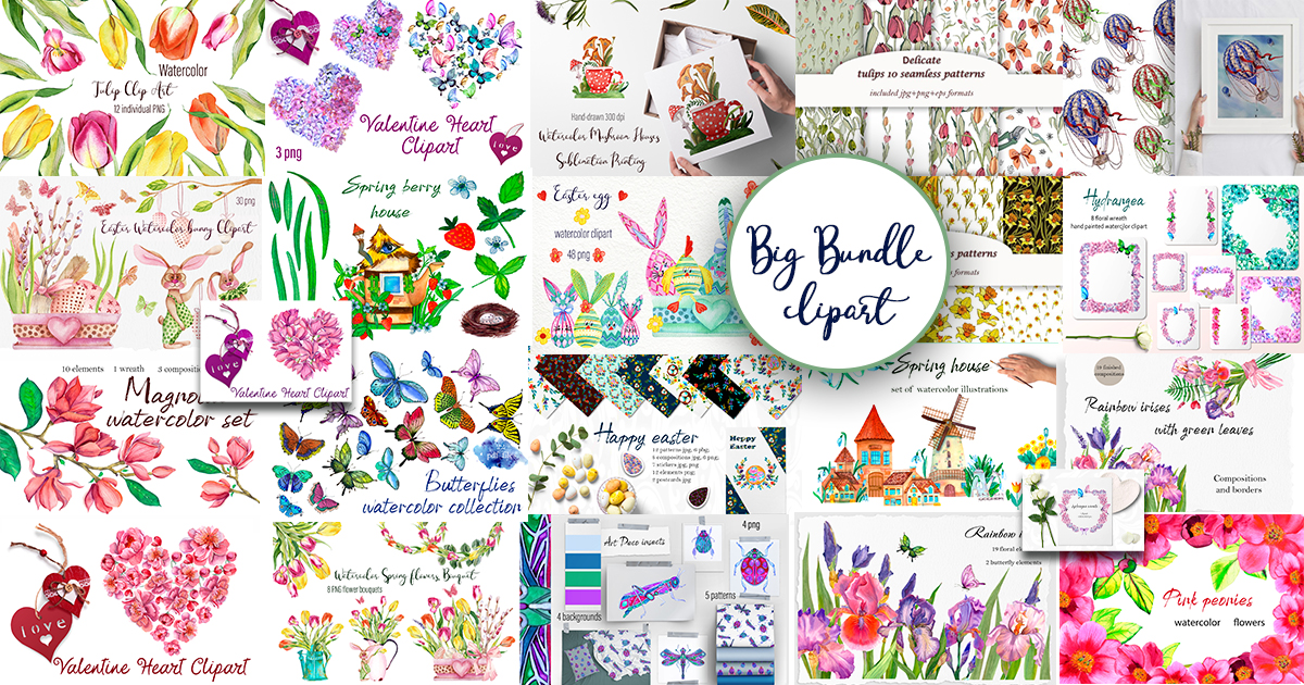 Spring Watercolor Bundle Bundle · Creative Fabrica